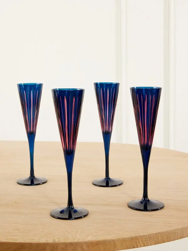L'Objet Prism Set Of Four Glass Champagne Flutes - Blue