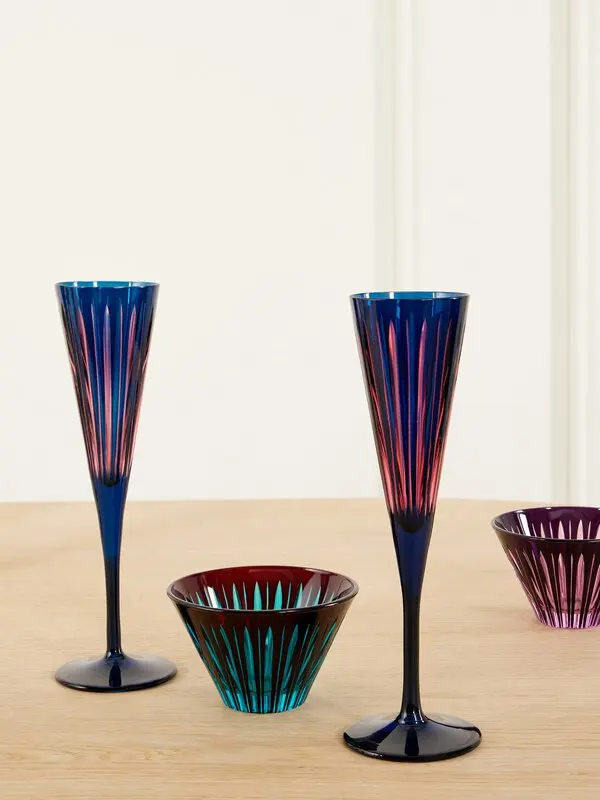 L'Objet Prism Set Of Four Glass Champagne Flutes - Blue