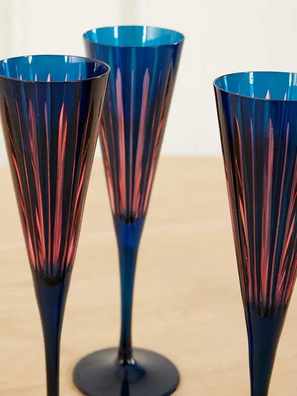 L'Objet Prism Set Of Four Glass Champagne Flutes - Blue