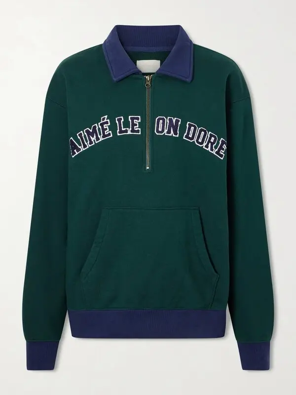 Aimé Leon Dore Logo Embroidered Cotton Half-zip Sweatshirt - Green