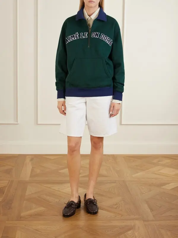 Aimé Leon Dore Logo Embroidered Cotton Half-zip Sweatshirt
