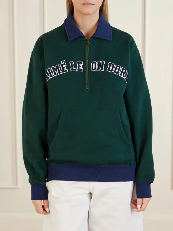 Aimé Leon Dore Logo Embroidered Cotton Half-zip Sweatshirt