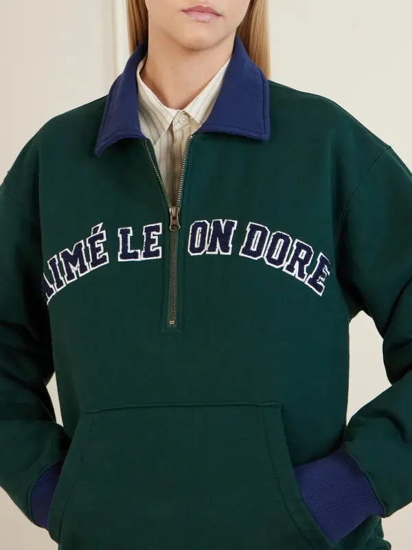 Aimé Leon Dore Logo Embroidered Cotton Half-zip Sweatshirt