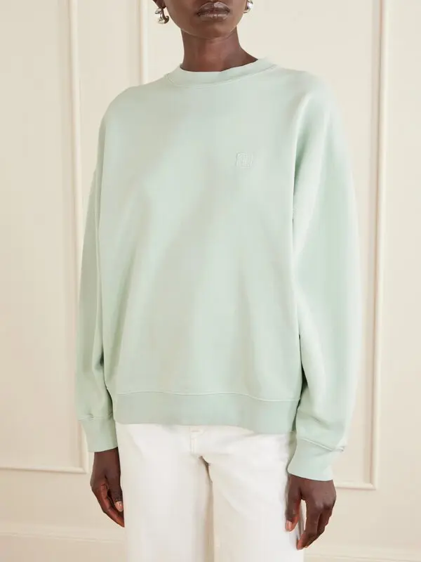 ANINE BING Miles Logo-embroidered Cotton-jersey Sweatshirt - Green