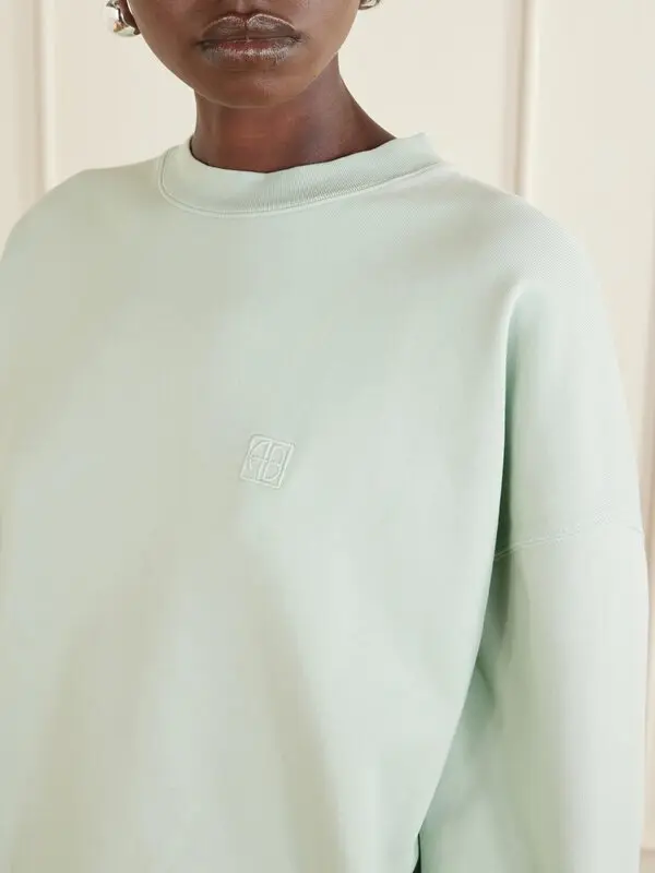 ANINE BING Miles Logo-embroidered Cotton-jersey Sweatshirt - Green