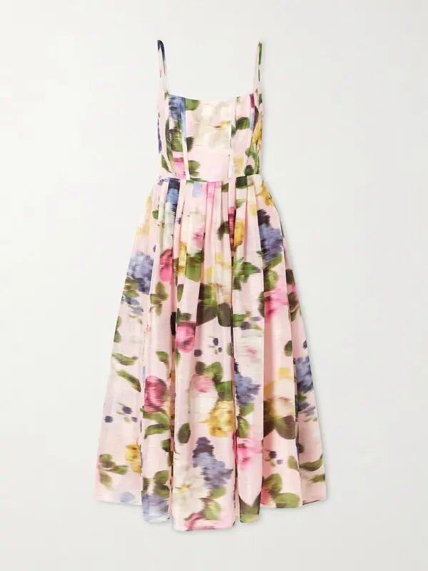 Carolina Herrera Floral-print Linen And Silk-blend Midi Dress - Pink