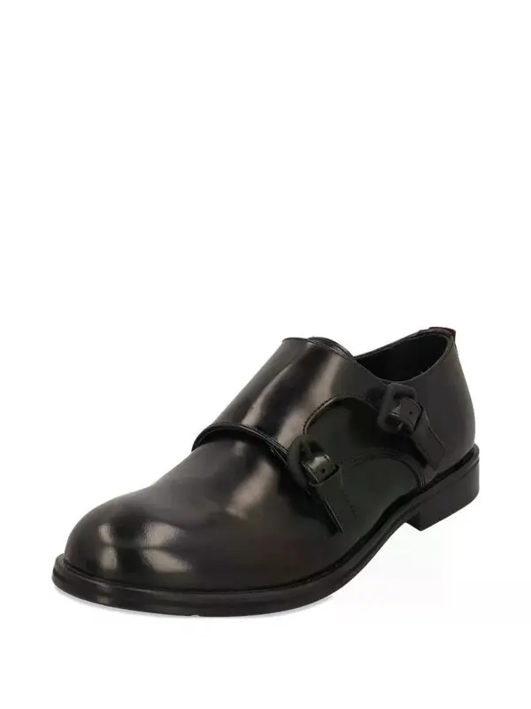 Vintage Double Monk Strap Leather Shoes - Black