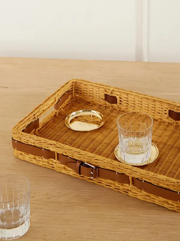 Ralph Lauren Bailey Rattan Tray With Leather Trim