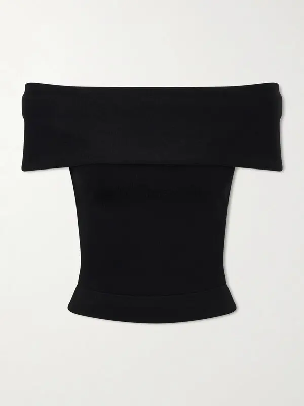 Simkhai Callahan Cropped Off-the-shoulder Wool Top - Black