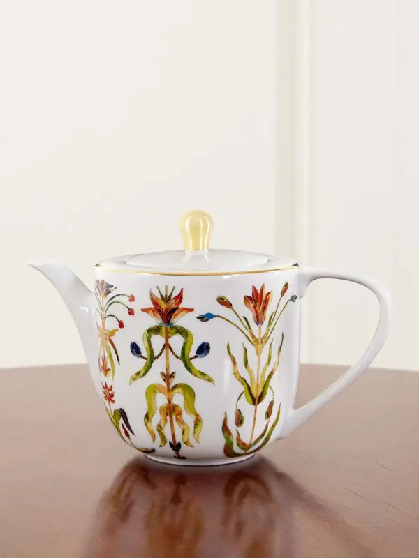 L'Objet Grand Tour Gold-plated Porcelain Teapot - White