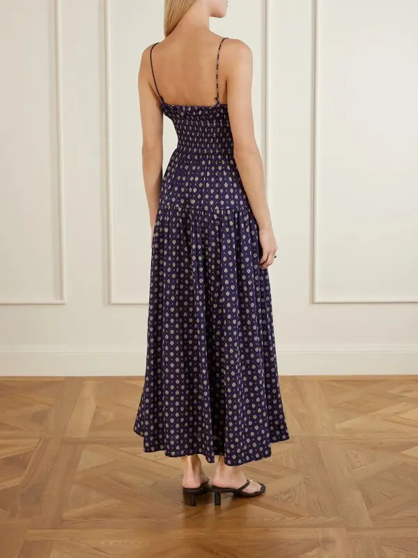 DÔEN Safia Smocked Printed Cotton And Silk-blend Maxi Dress - Multi