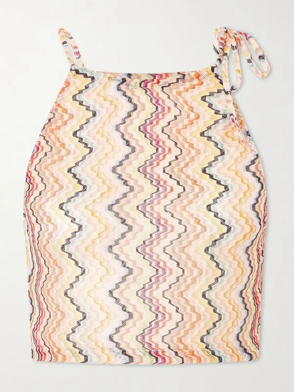 Missoni Cropped Gathered Striped Mesh Halterneck Top - Orange