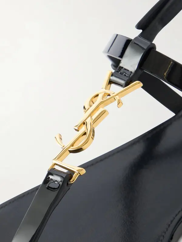 Saint Laurent Cassandre Logo Embellished Patent Leather Sandals - Black