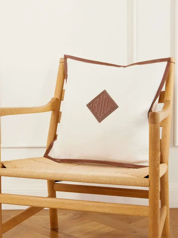 Ralph Lauren Moore Linen Cushion With Leather Trim - Cream