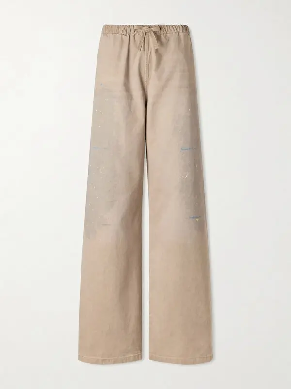 Acne Studios Paint-splatter Cotton-twill Wide-leg Trousers - Neutrals