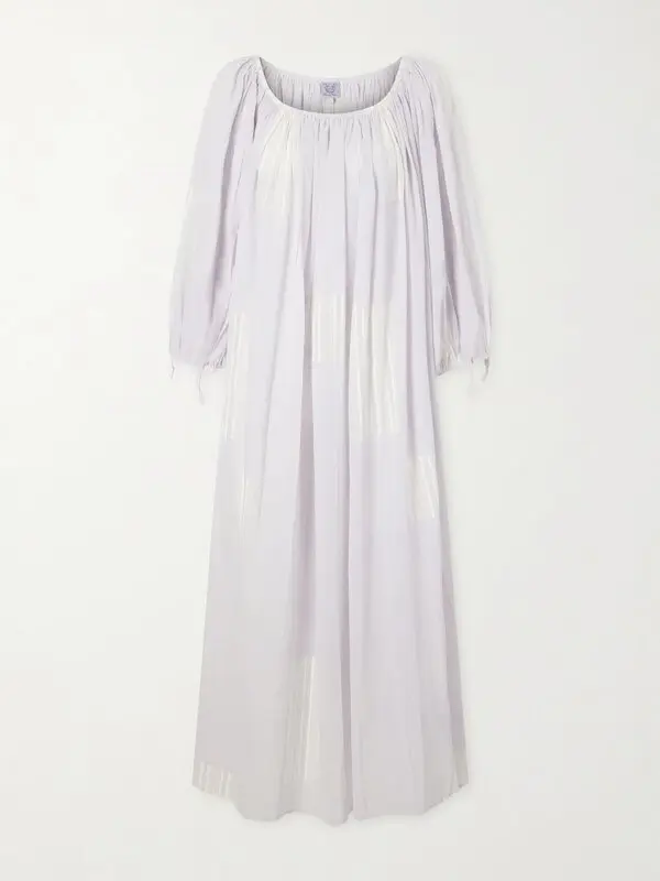 Thierry Colson Athenaïs Gathered Striped Cotton-voile Maxi Dress - Gray
