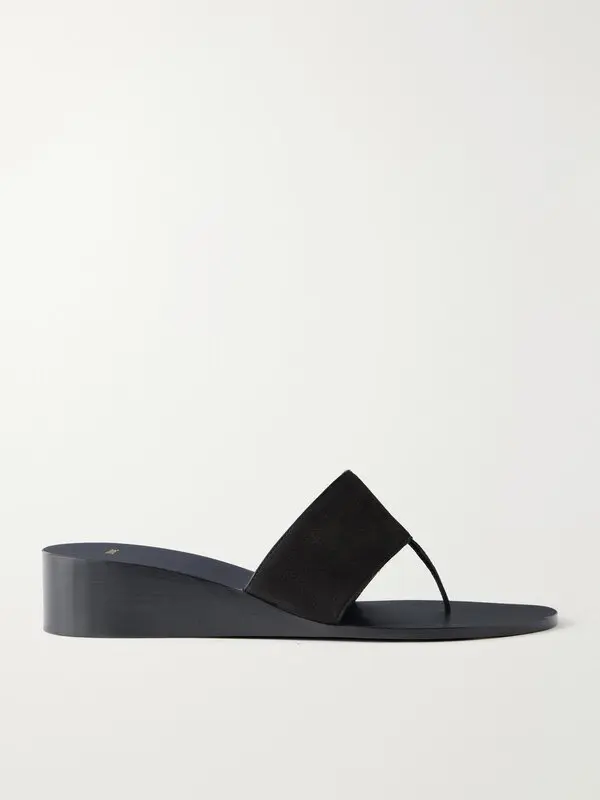 JUDE Lucille Nubuck Wedge Thong Sandals - Black