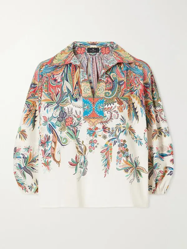 Etro Printed Cotton-poplin Blouse - White