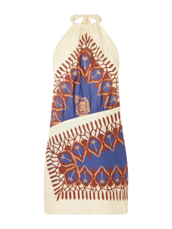 Johanna Ortiz Halterneck Printed Cotton-voile Mini Dress - Blue