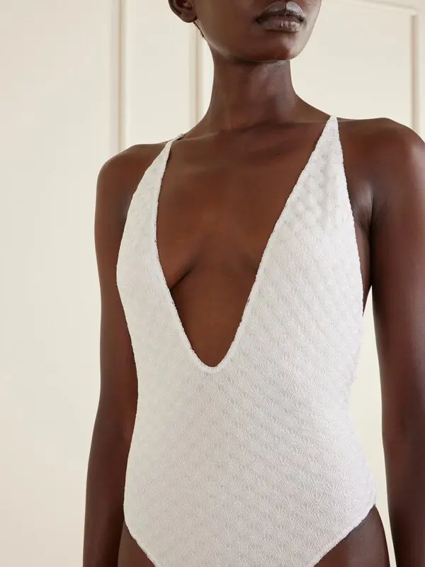 Missoni Mare Striped Crochet-knit One Piece Swimsuit - White