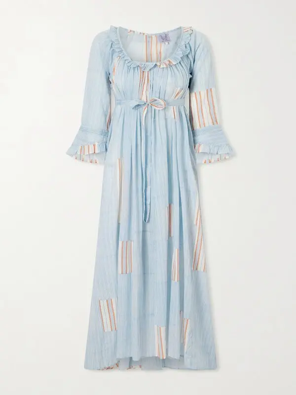 Thierry Colson Antoinette Ruffled Printed Cotton-voile Midi Dress - Blue