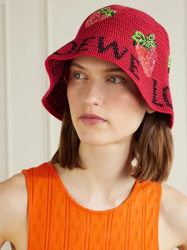 Loewe Strawberry Embellished Cotton Bucket Hat