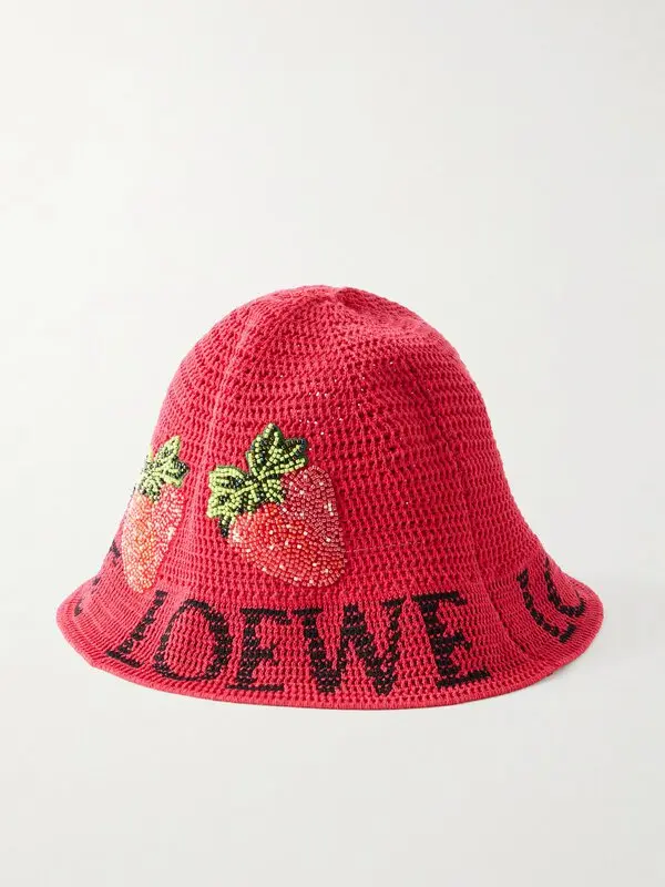Loewe Strawberry Embellished Cotton Bucket Hat