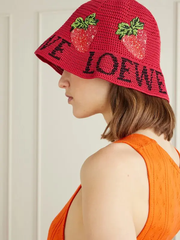 Loewe Strawberry Embellished Cotton Bucket Hat