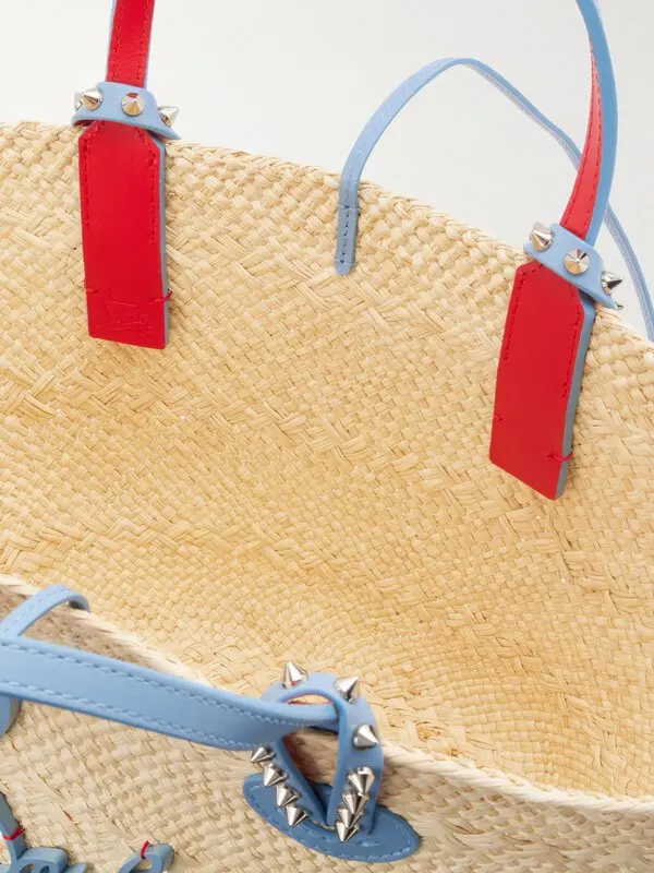 CHRISTIAN LOUBOUTIN Cabata Appliquéd Studded Raffia Tote - Neutrals