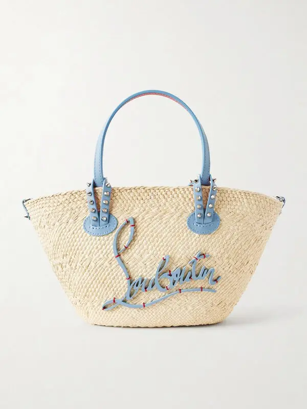 CHRISTIAN LOUBOUTIN Cabata Appliquéd Studded Raffia Tote - Neutrals