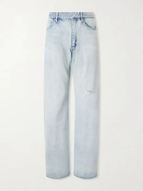 Auralee Distressed Wide-leg Jeans
