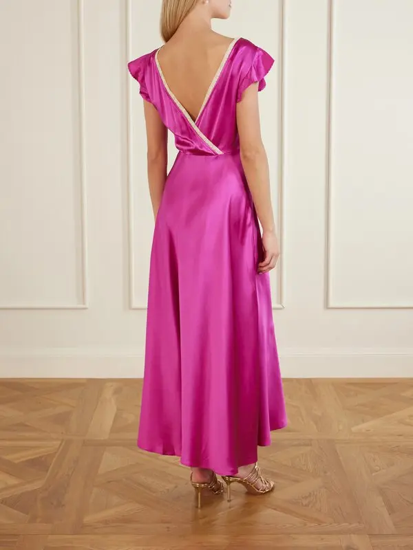DÔEN Corina Lace-trimmed Silk-satin Midi Dress - Pink