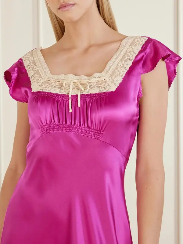 DÔEN Corina Lace-trimmed Silk-satin Midi Dress - Pink