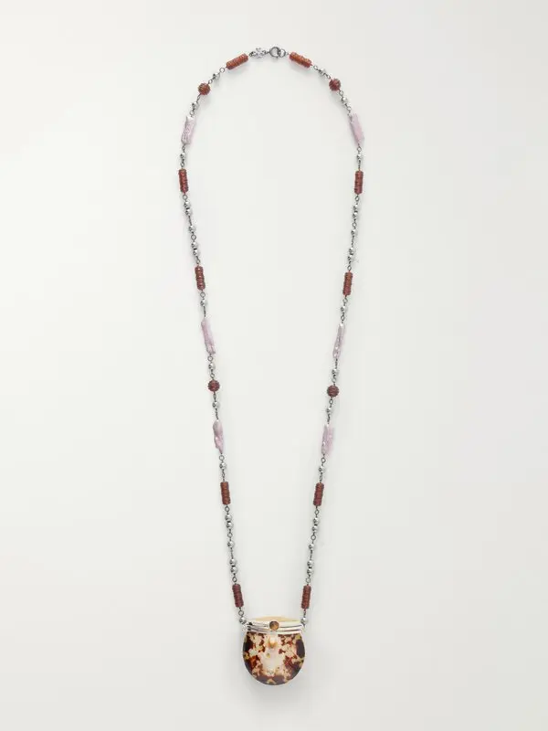 Tory Burch Shell Pendant Beaded Necklace - Brown