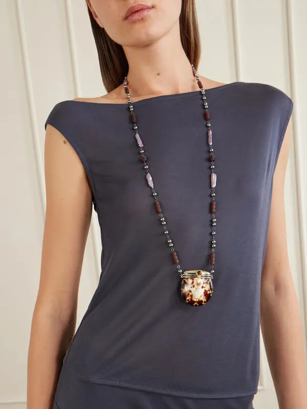 Tory Burch Shell Pendant Beaded Necklace