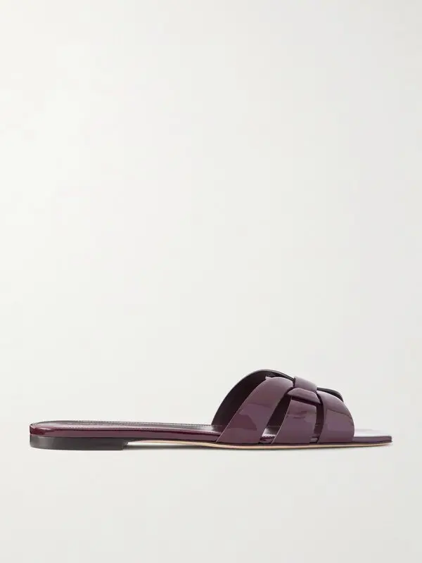 Saint Laurent Tribute Woven Leather Sandals - Burgundy