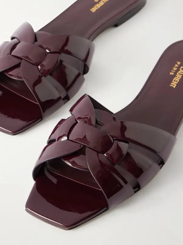 Saint Laurent Tribute Woven Leather Sandals - Burgundy