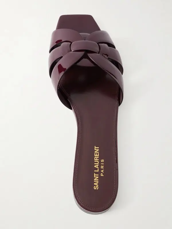 Saint Laurent Tribute Woven Leather Sandals - Burgundy