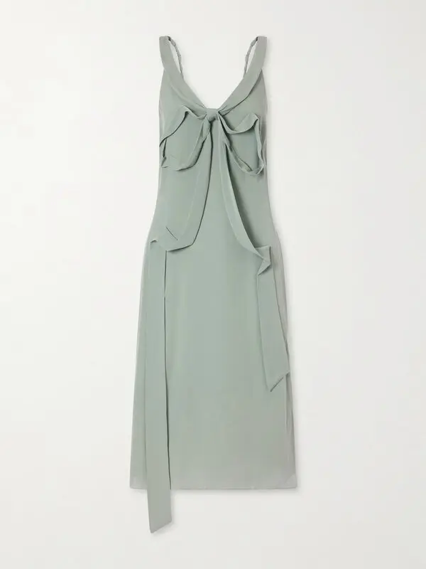 Acne Studios Dowla Silk Crepe De Chine Midi Dress With Oversized Bow Detail