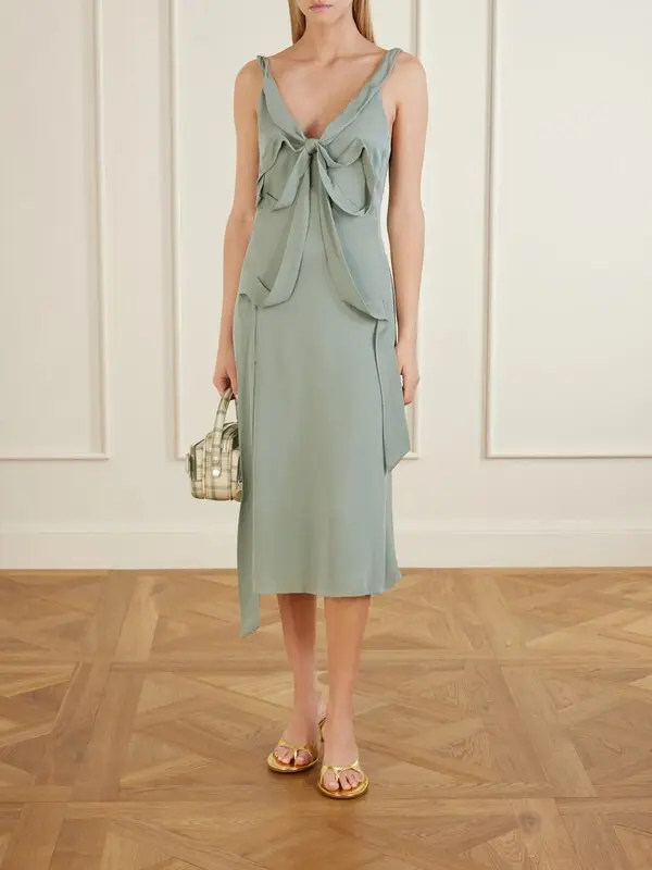 Acne Studios Dowla Silk Crepe De Chine Midi Dress With Oversized Bow Detail