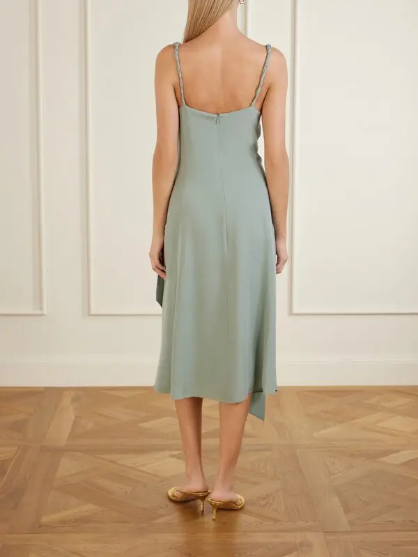 Acne Studios Dowla Silk Crepe De Chine Midi Dress With Oversized Bow Detail