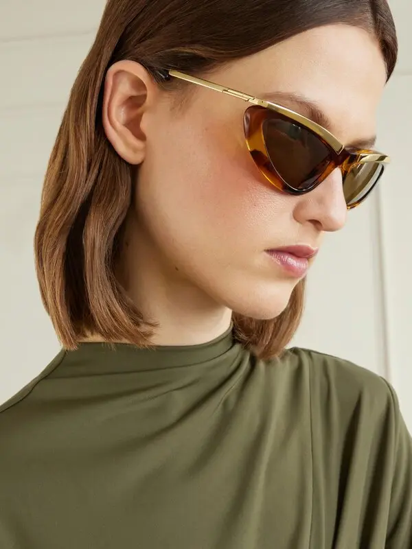 Bottega Veneta Cat-eye Gold-tone And Acetate Sunglasses - Tortoiseshell