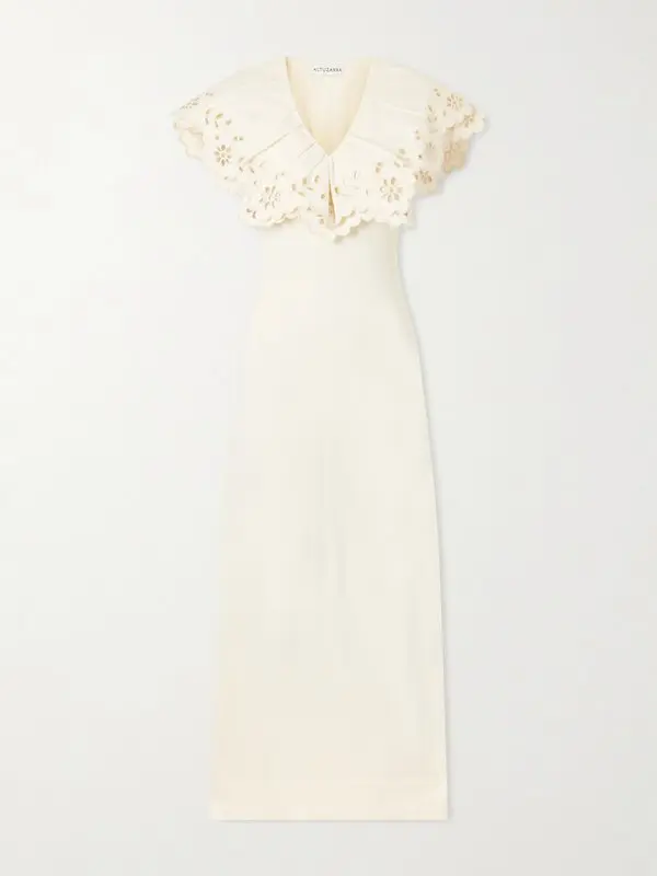Altuzarra Penrose Broderie Anglaise Trimmed Jersey Maxi Dress - White