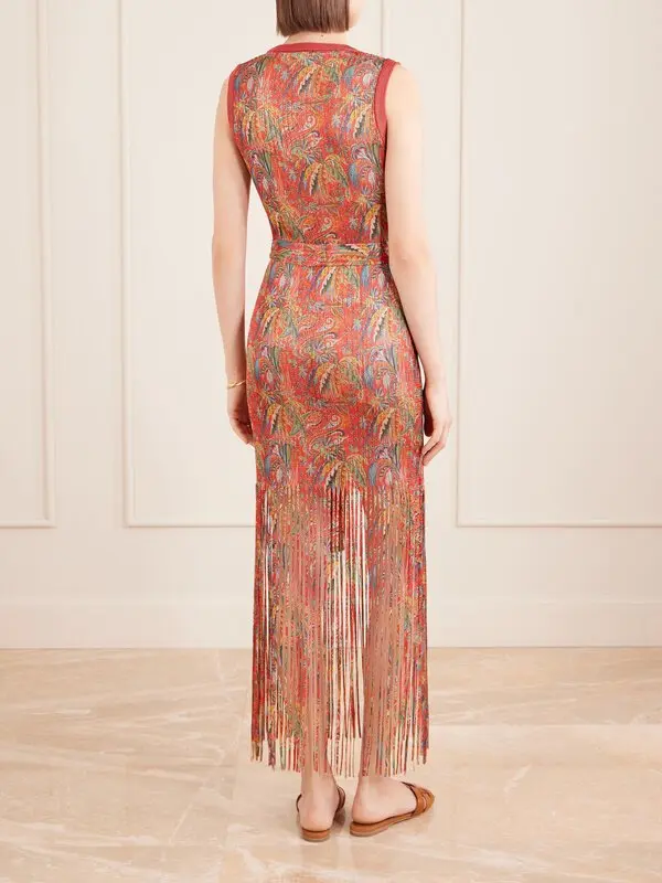 Etro Belted Fringed Jacquard-knit Midi Dress
