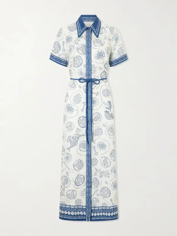 ALEMAIS Lucky Printed Linen Maxi Shirt Dress - Neutrals