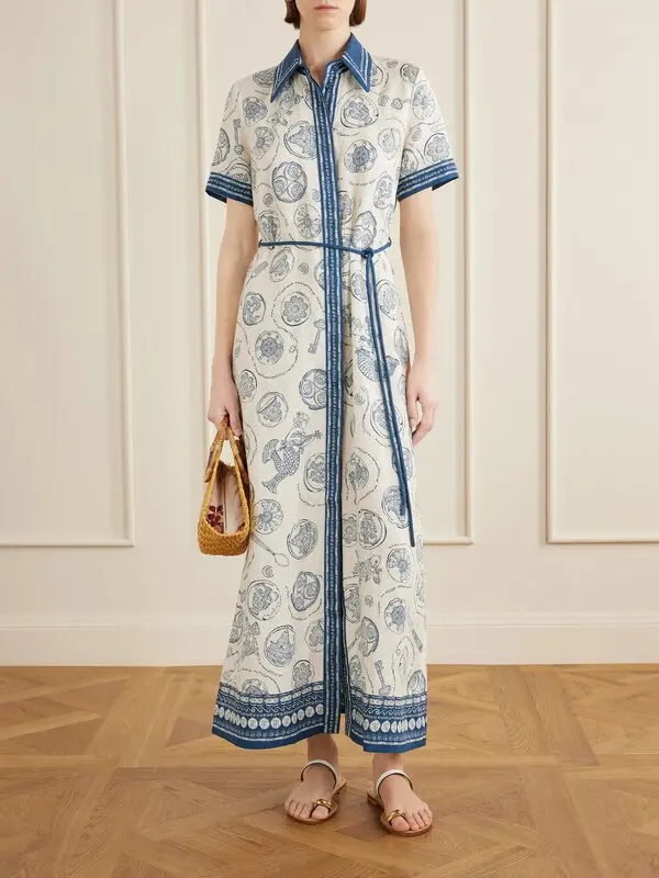 ALEMAIS Lucky Printed Linen Maxi Shirt Dress - Neutrals