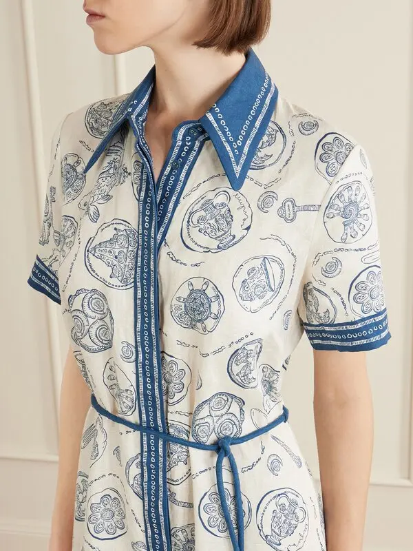 ALEMAIS Lucky Printed Linen Maxi Shirt Dress - Neutrals