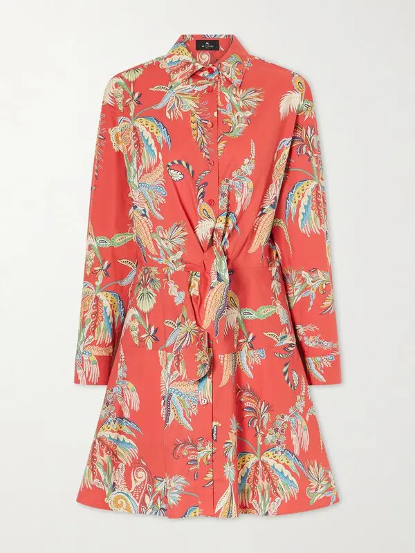 Etro Knotted Printed Cotton-blend Mini Dress