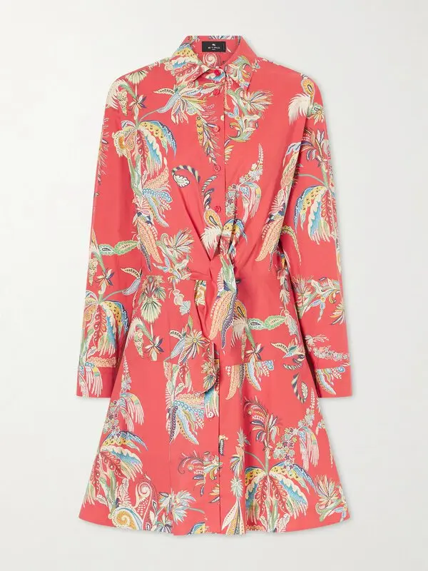 Etro Knotted Printed Cotton-blend Mini Dress - Red