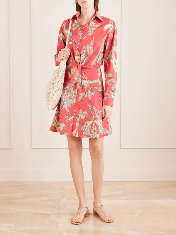 Etro Knotted Printed Cotton-blend Mini Dress - Red